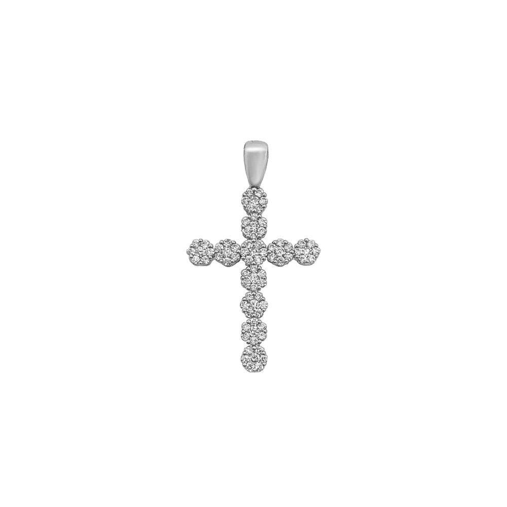 18ct White Gold Diamond Cluster Invisible Set Cross – Oroginale Fine ...