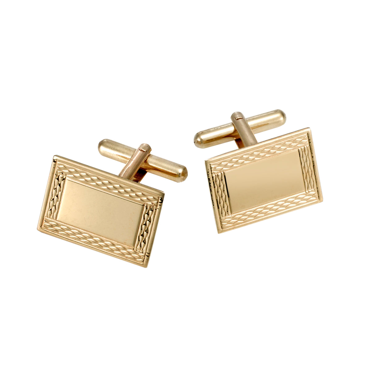 9ct Yellow Gold Rectangle Cufflinks with Engine Turn Border – Oroginale ...