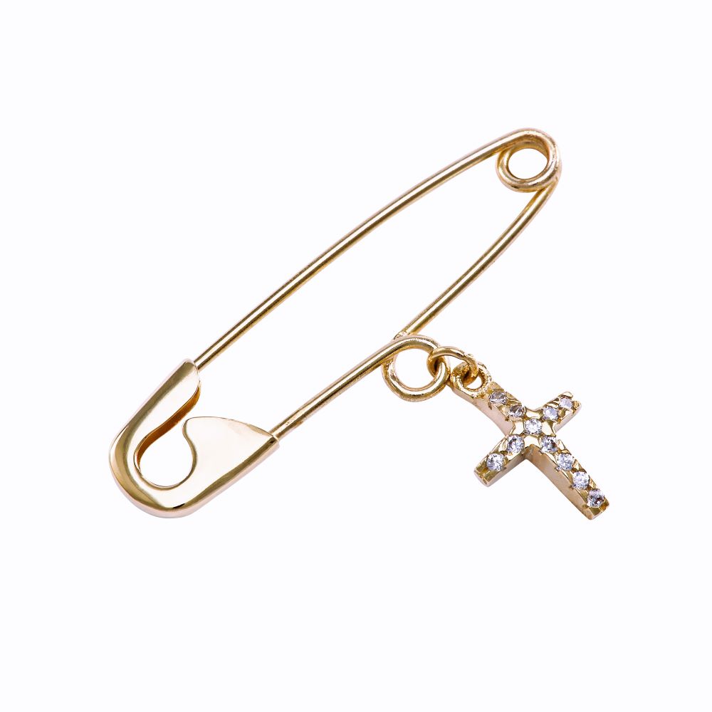 9ct Yellow Gold Baby Pin with CZ Cross – Oroginale Fine Jewellery